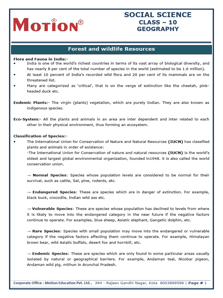 Forest and Wildlife Resources Class 10 | PDF | Conservation Biology ...