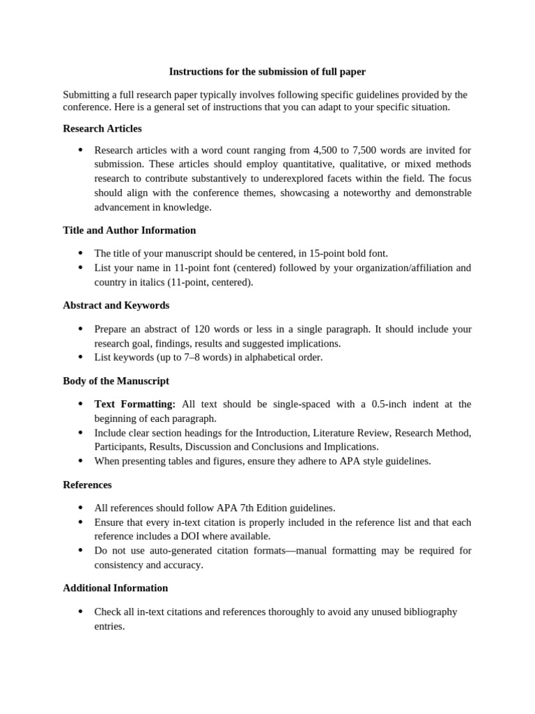 Instructions For The Submission of Full Paper | PDF | Citation | Apa Style
