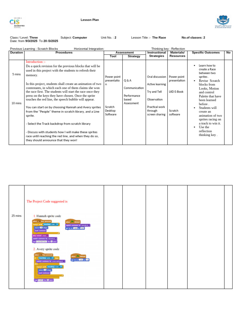 Grade 3 Lesson Plan-L 6 | PDF | Scratch (Programming Language) | Cognition