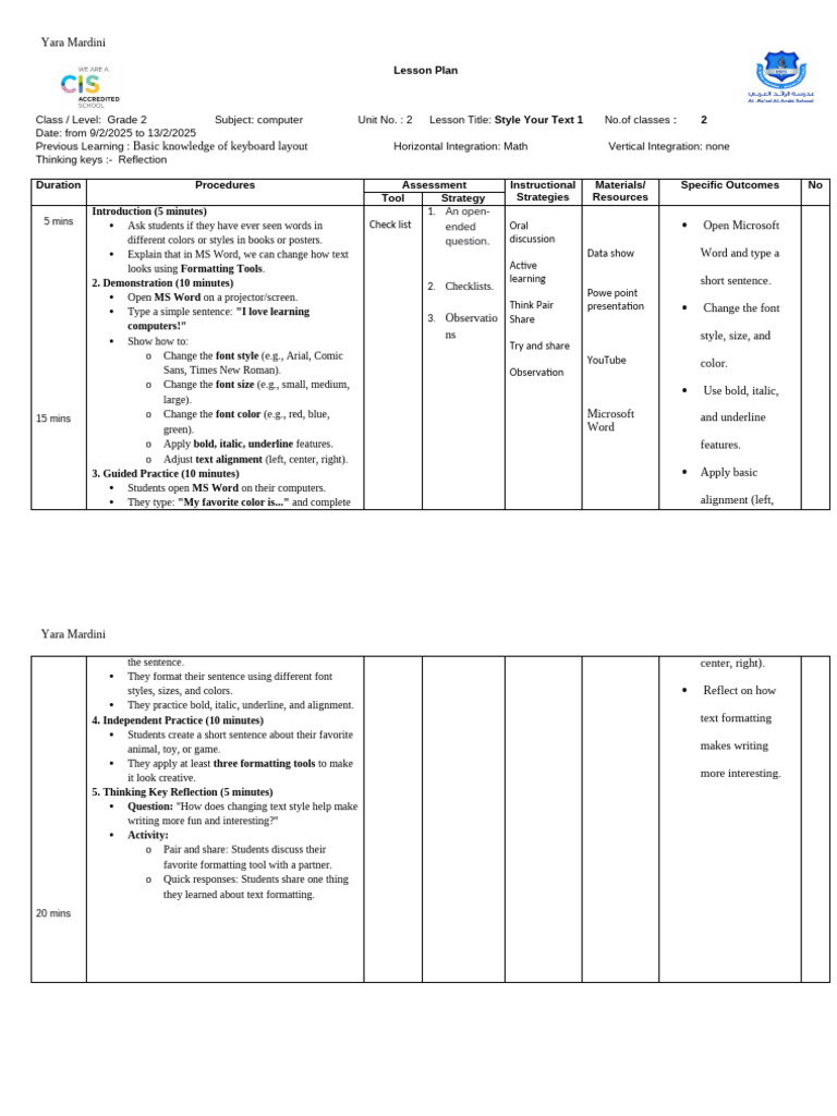 Grade 2 Lesson Plan - L6 | PDF | Typefaces | Microsoft Word