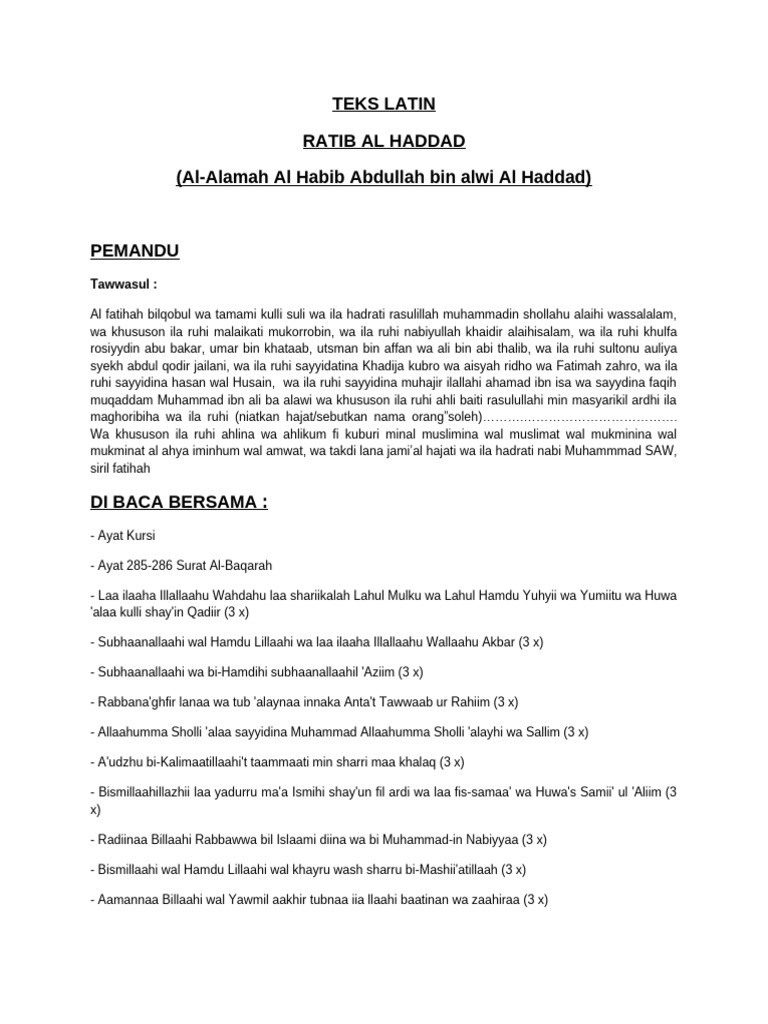Teks Latin Ratib Al Haddad | PDF | Mecca | Quran