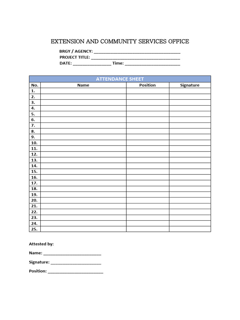Attendance Sheet for Community Projects | PDF