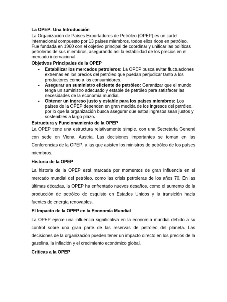 Introducción a la OPEP y su Impacto | PDF | OPEP | Democracia