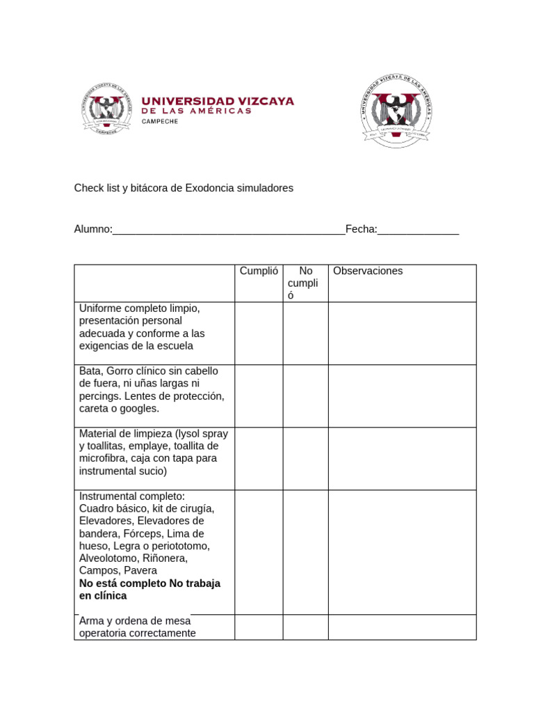 Bitácora Check List Lab Exo | PDF