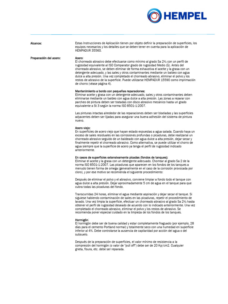 Instrucciones para Aplicar HEMPADUR 35560 | PDF | Hormigón | Agua