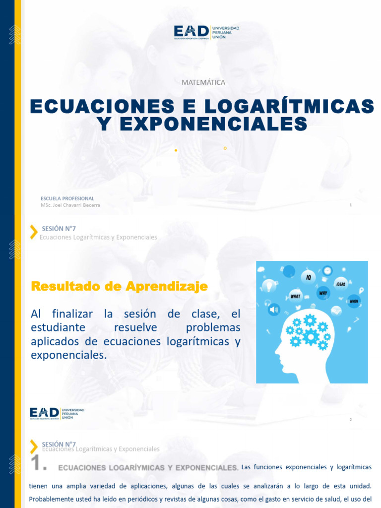 Diapositivas Ecuaciones Logarítmicas y Exponenciales Sesión 7 | PDF | Logaritmo | Funcion ...