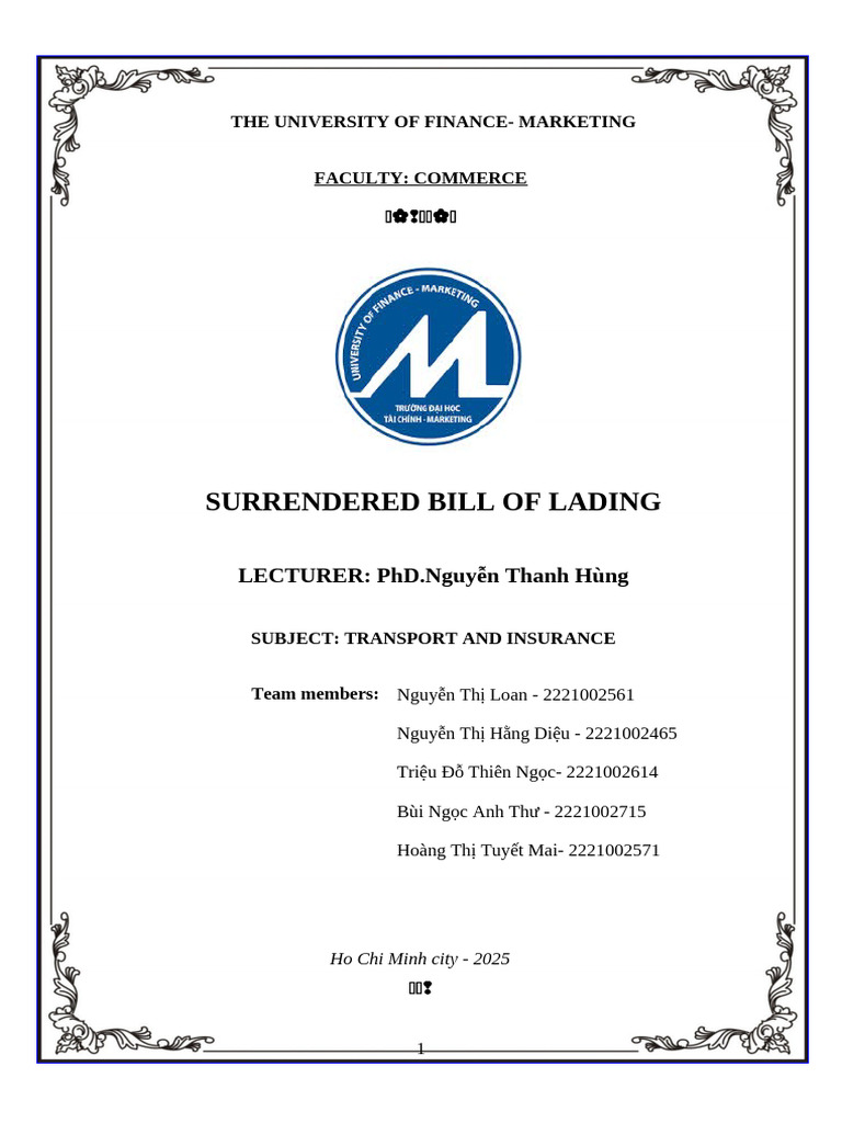 CLC_22DTM07-SURRENDERED BILL OF LADING (1) | PDF | Cargo | Bill Of Lading