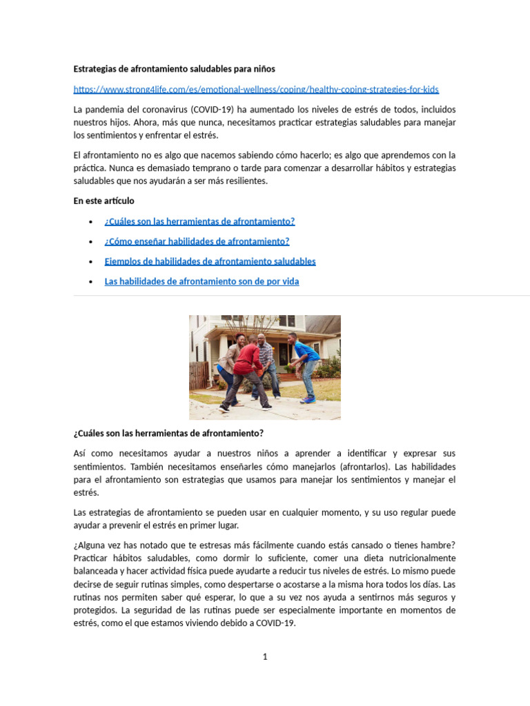 Estrategias de Afrontamiento Saludables para Niños | PDF | Estrés ...