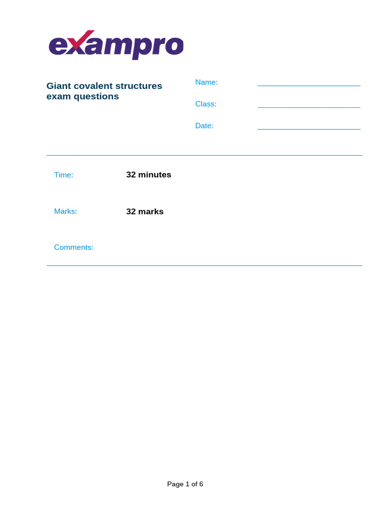 Giant Covalent Structures Exam Questions | PDF | Chemical Bond ...