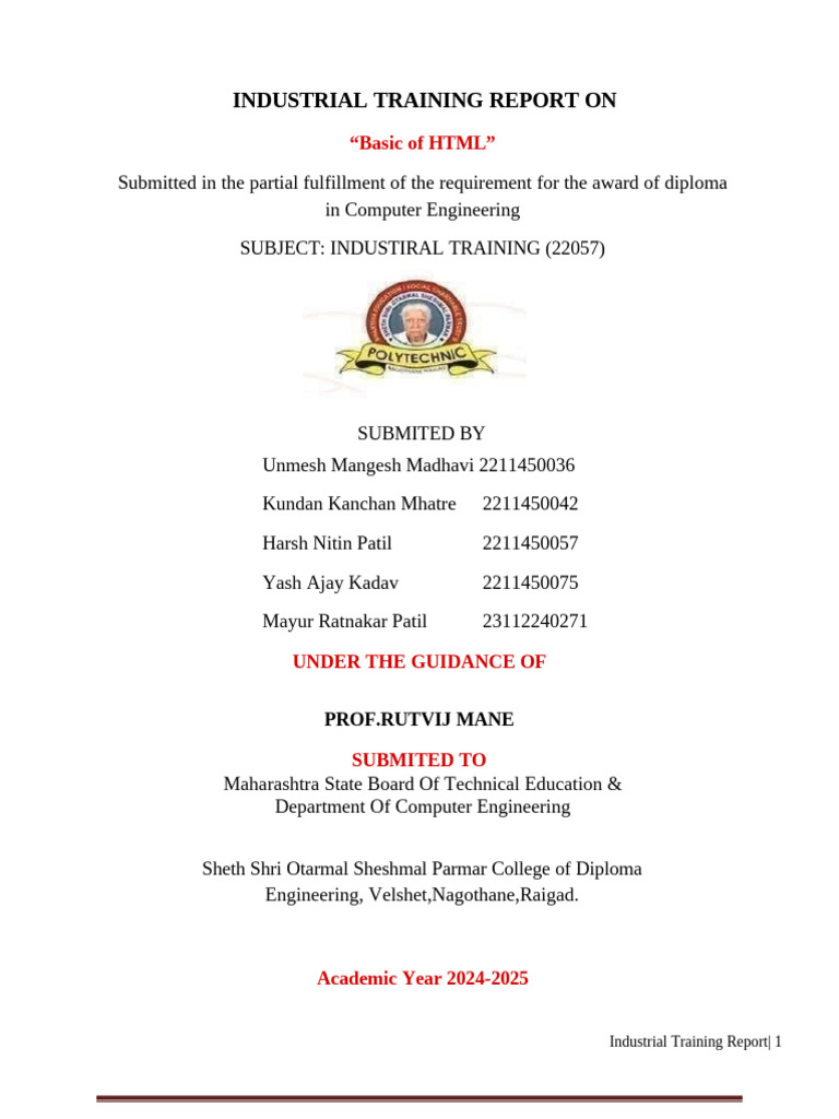 INDUSTRIAL TRAINING REPORT | PDF | Html Element | Html