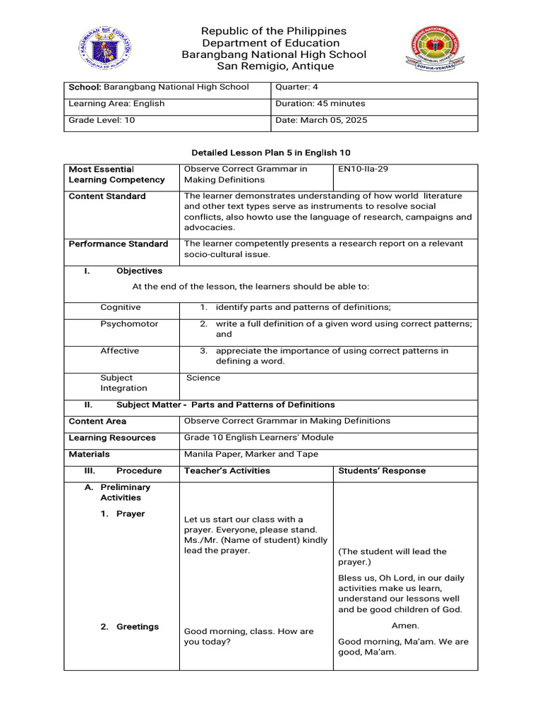 Lesson Plan 5 Grade 10 Final | PDF | Learning | Poetry
