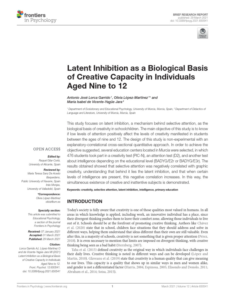 Latent Inhibition and Creativity in Children | PDF | Creativity ...