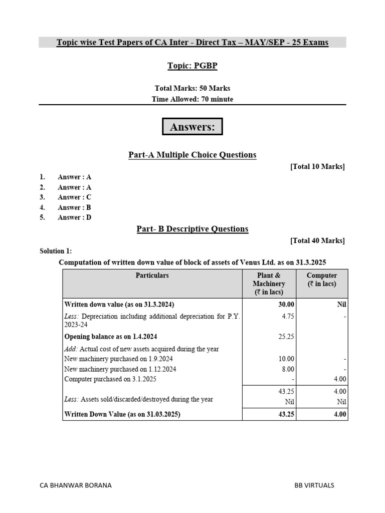4. PGBP - Solution | PDF | Depreciation | Income Tax