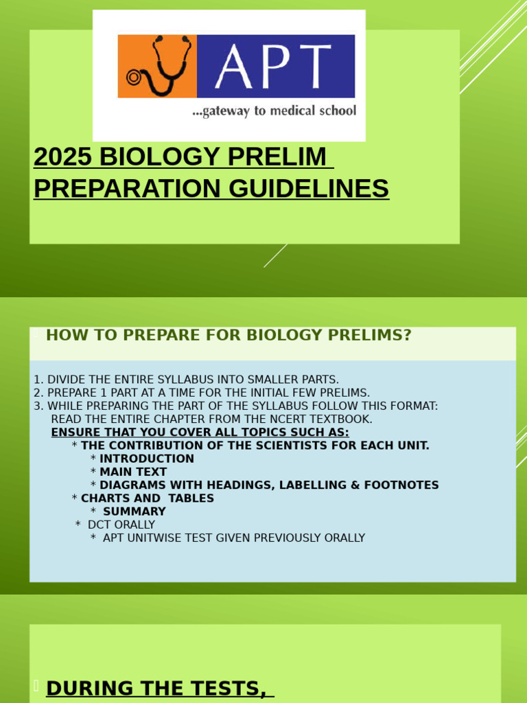 2025 BIOLOGY PRELIM Preparation Guideline | PDF
