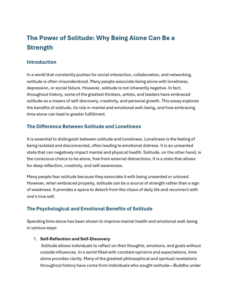The Power of Solitude An Essay | PDF | Solitude | Loneliness