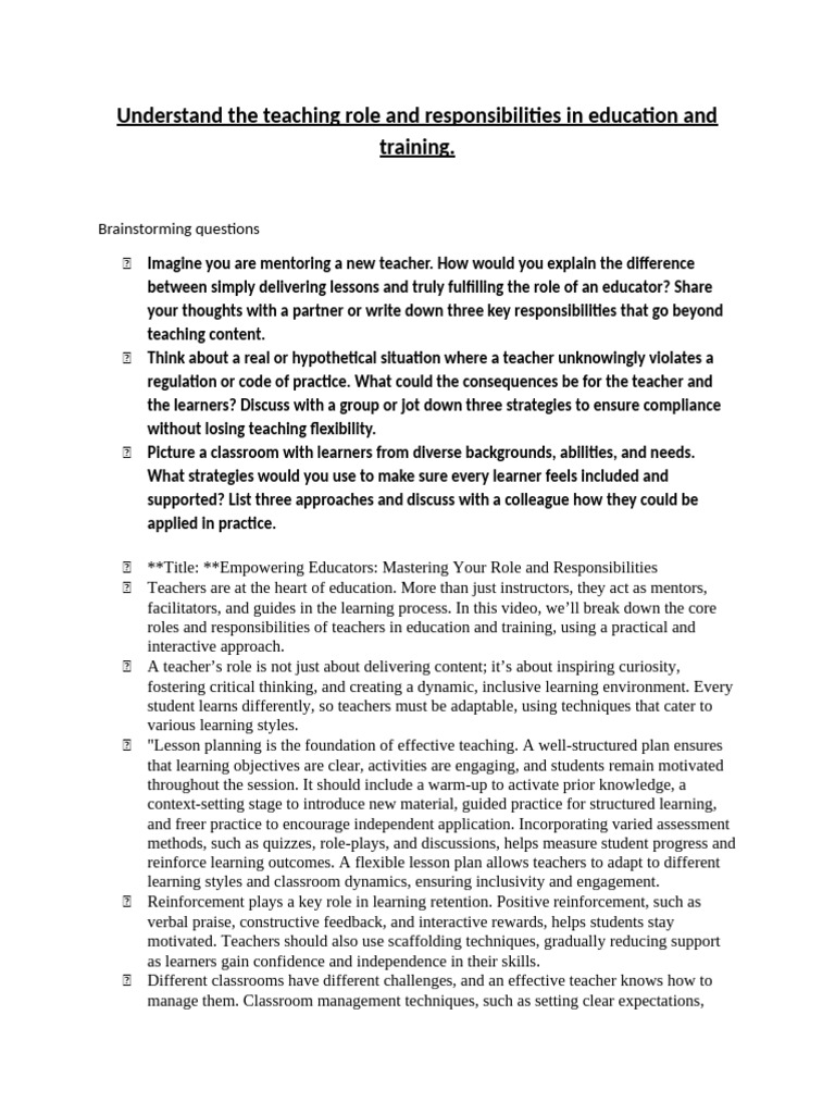 Understand The Teaching Role and Responsibilities in Education and ...