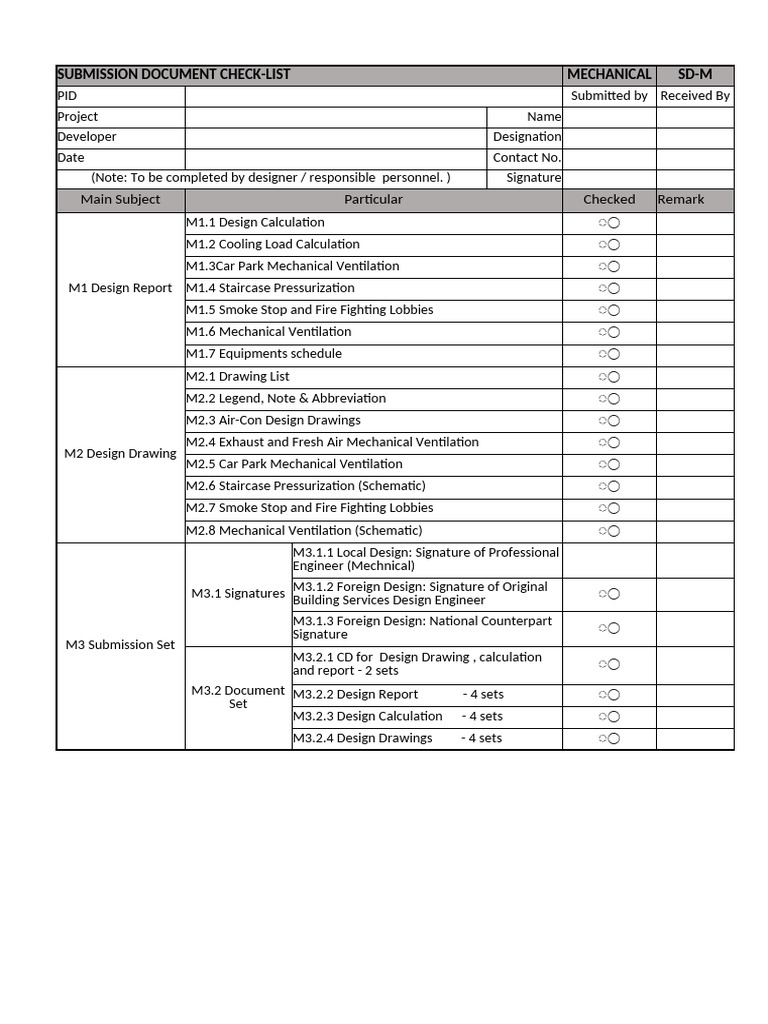 Mechanical Submission Document Checklist | PDF