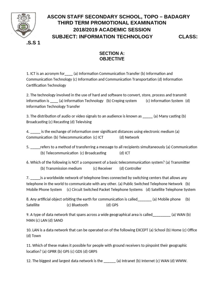 ICT Exam Questions and Answers | PDF | Telecommunications | Telephone