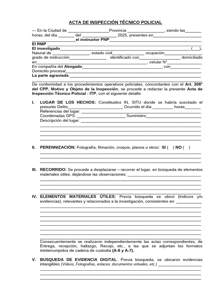 Acta de Inspección Técnico Policial ITP PESQUISAS - Yury Toscano JURISPOL (2) | PDF