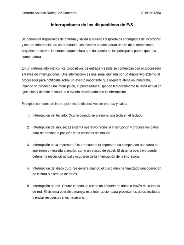 Interrupciones de Los Dispositivos de E - S | PDF | De entrada y salida | Hardware de la computadora