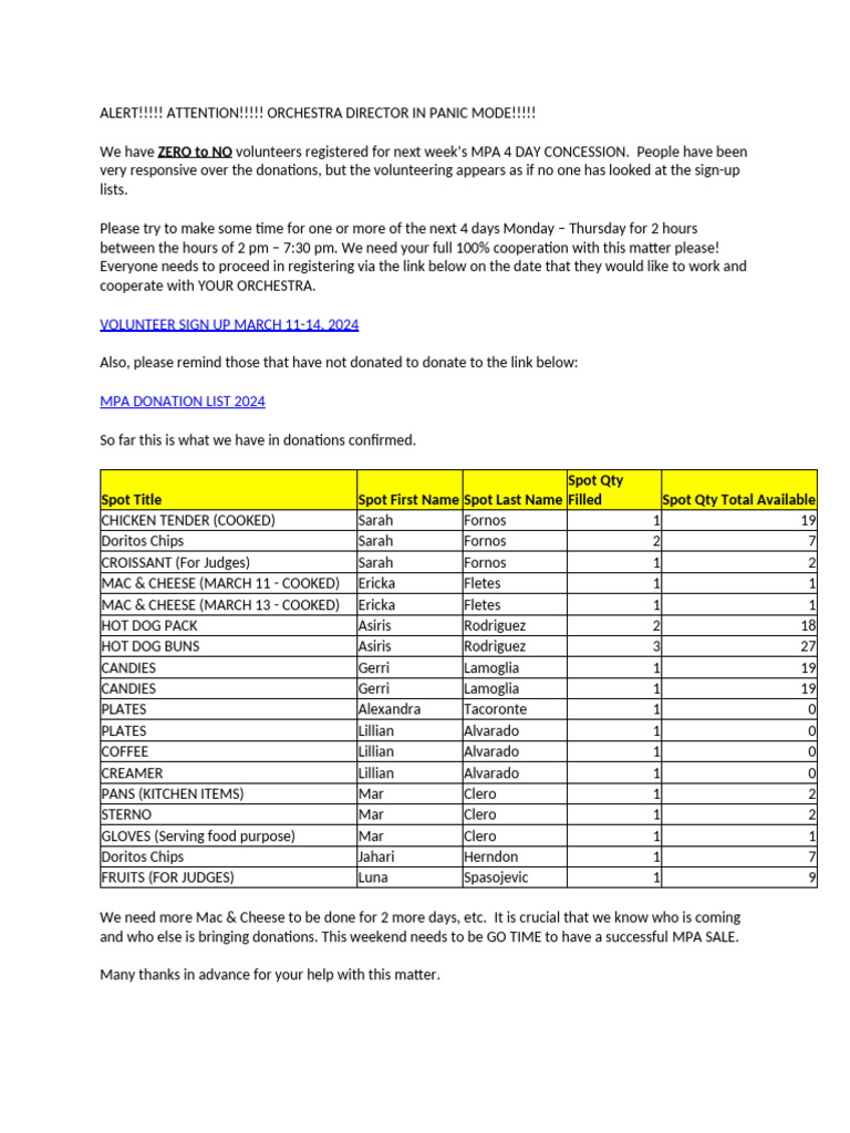 2024 MPA Concessions Parent Letter | PDF | Foods | Cuisine
