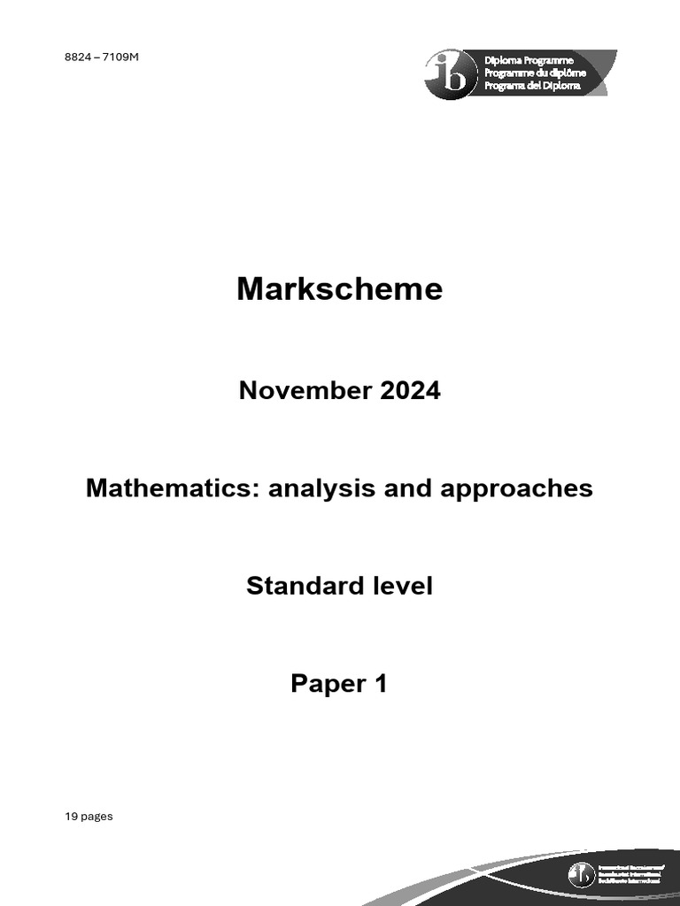 Mathematics Analysis and Approaches Paper 1 TZ2 SL Markscheme | PDF | Mathematics | Arithmetic