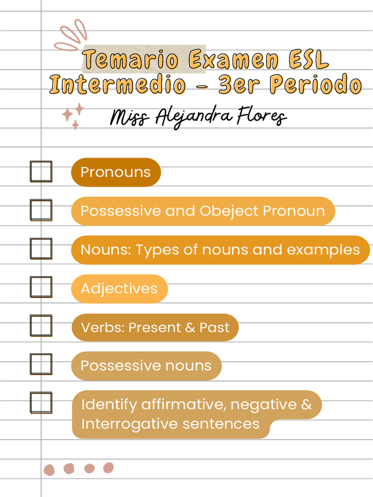 Temario Examen ESL Intermedio - 3er Periodo | PDF