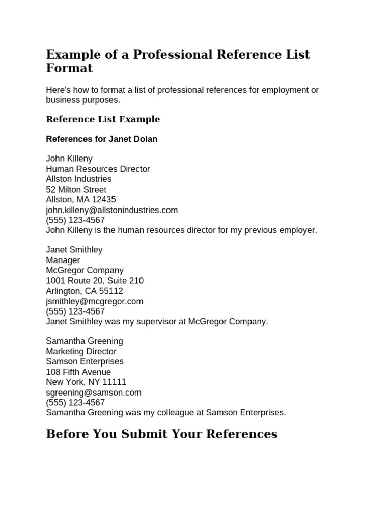 Example of A Professional Reference List Format | PDF