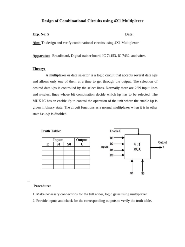 Lab Manual for Exp 5 - Multiplexer | PDF