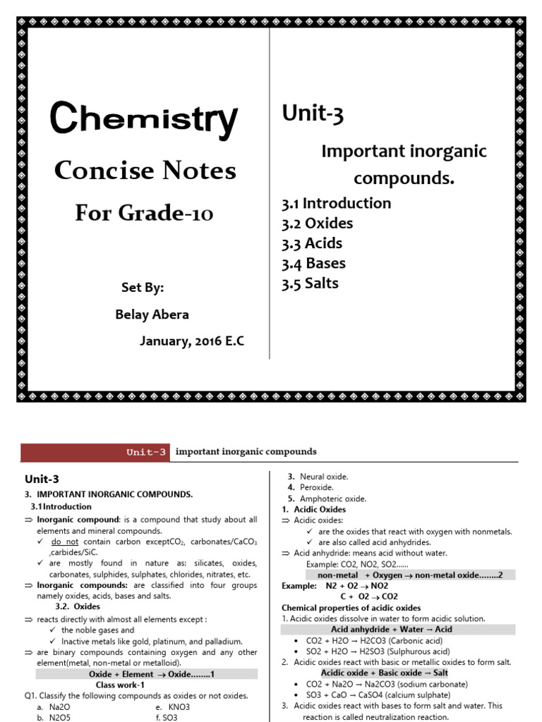 Chem Brife Note For G-10 (Unit-3) | PDF | Hydroxide | Ph