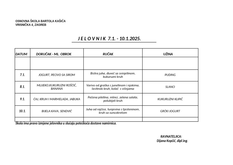 Jelovnik 7.-10.2024. | PDF