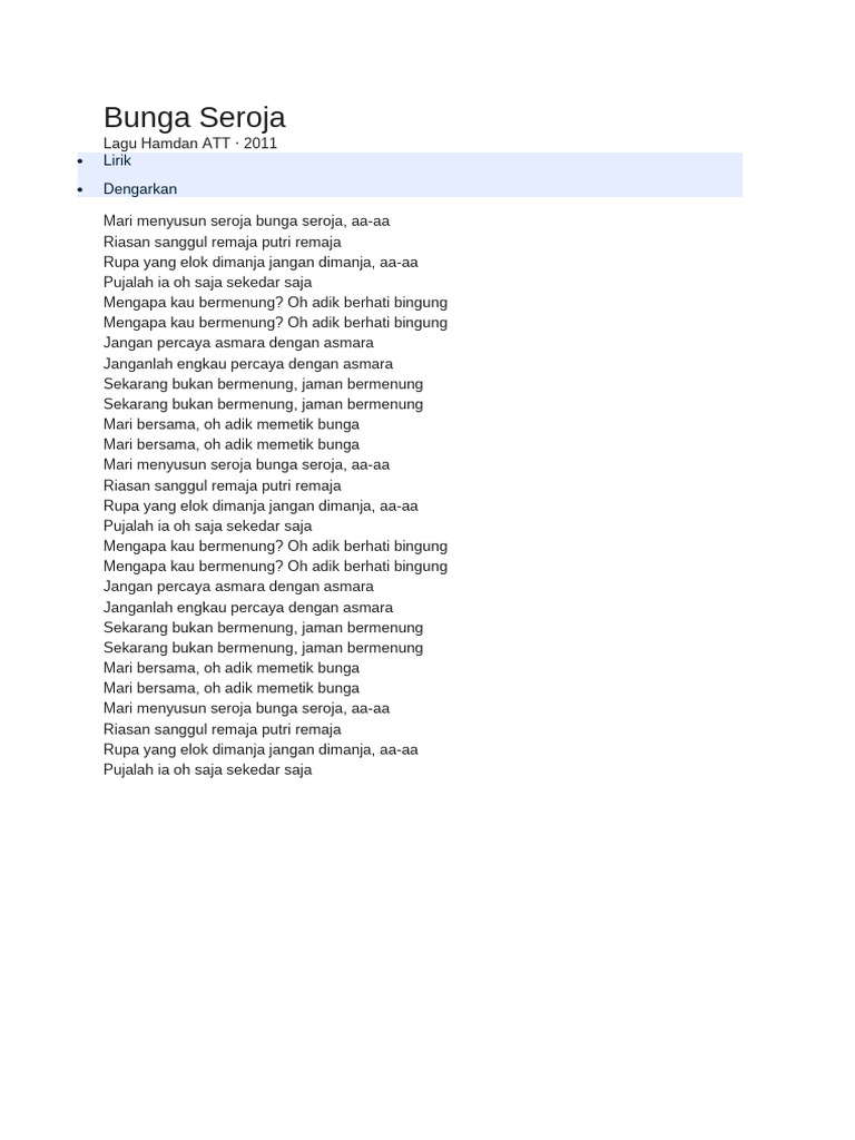Lirik dan Arti Lagu Bunga Seroja | PDF