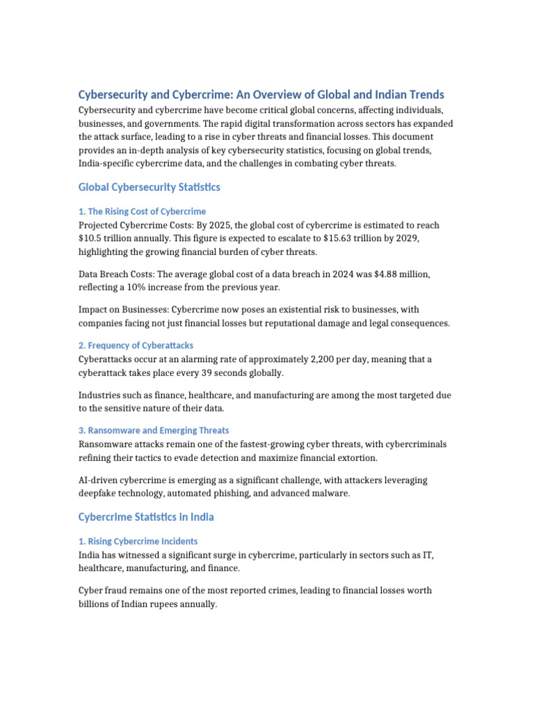 Global and Indian Cybersecurity Trends | PDF | Cybercrime | Computer ...