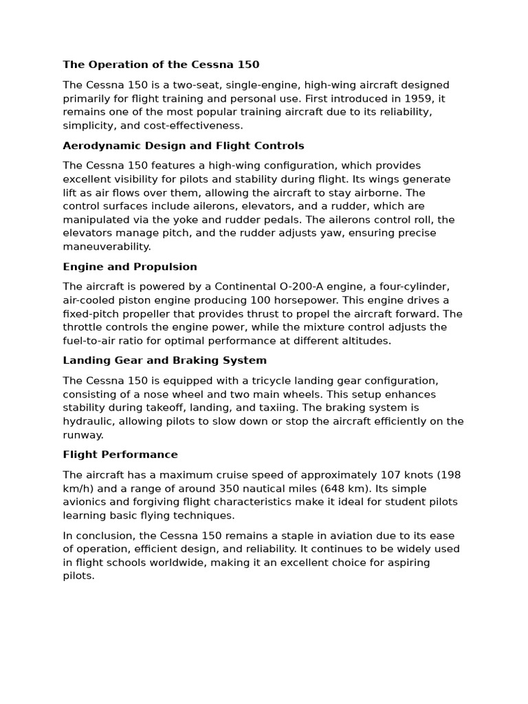 The Operation of The Cessna 150 | PDF