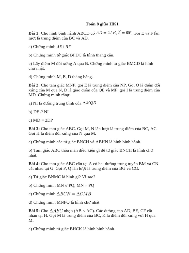 Toán 8 Gi A HK1 | PDF