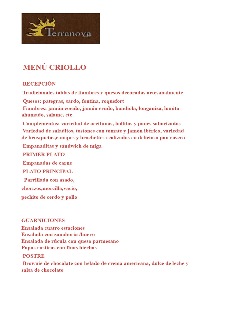 Menu Criollo | PDF