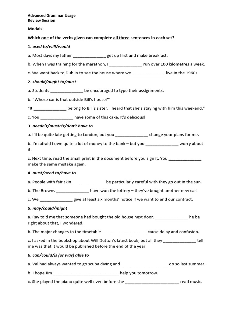 Modals Task Fillable | PDF