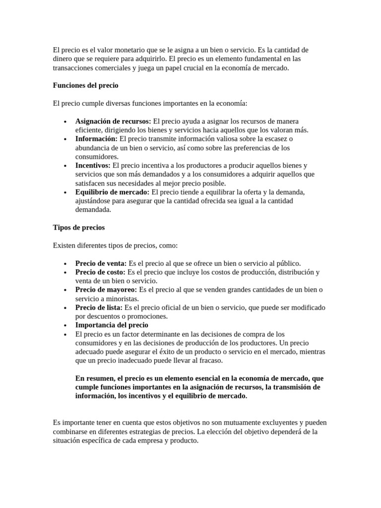 Definición y funciones del precio | PDF | Mercado (economía) | Precios