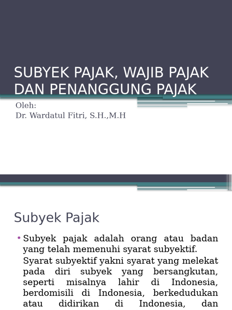 Subyek dan Wajib Pajak di Indonesia | PDF