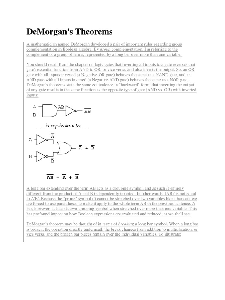 DeMorgan's Theorems: Rules for Simplifying Boolean Expressions Using ...