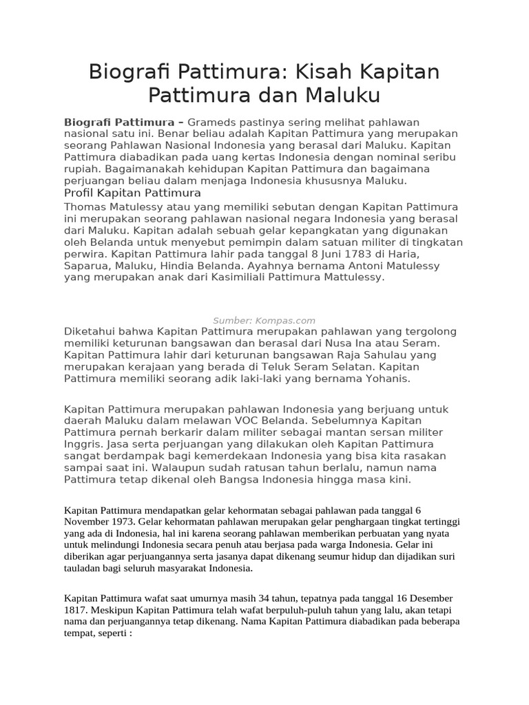 Biografi Kapitan Pattimura Singkat | PDF