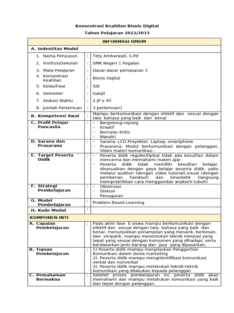 Modul Bisnis Digital: Komunikasi Efektif | PDF