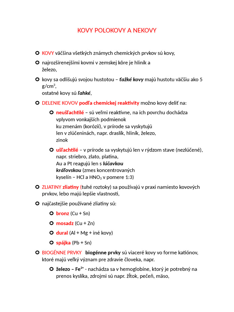 Kovy Polokovy A Nekovy | PDF