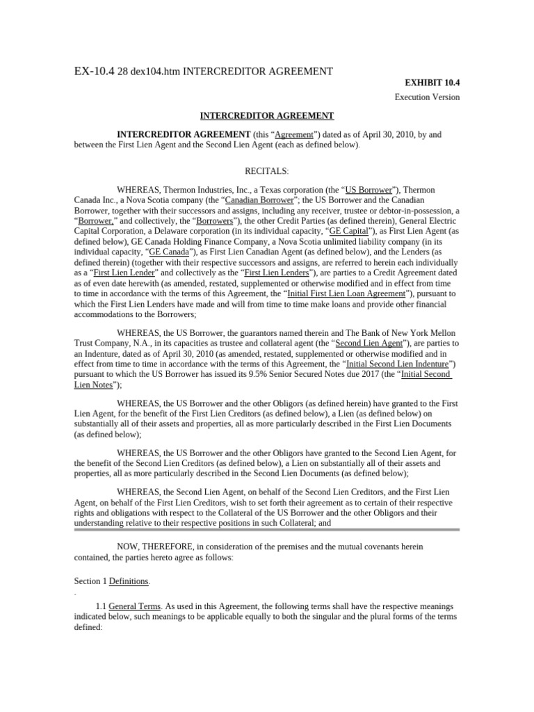 Intercreditor Agreement | PDF | Bankruptcy | Loans