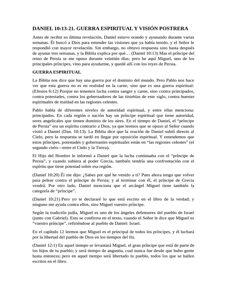 Guerra Espiritual en Daniel 10 | PDF | Daniel (figura bíblica) | Miguel ...