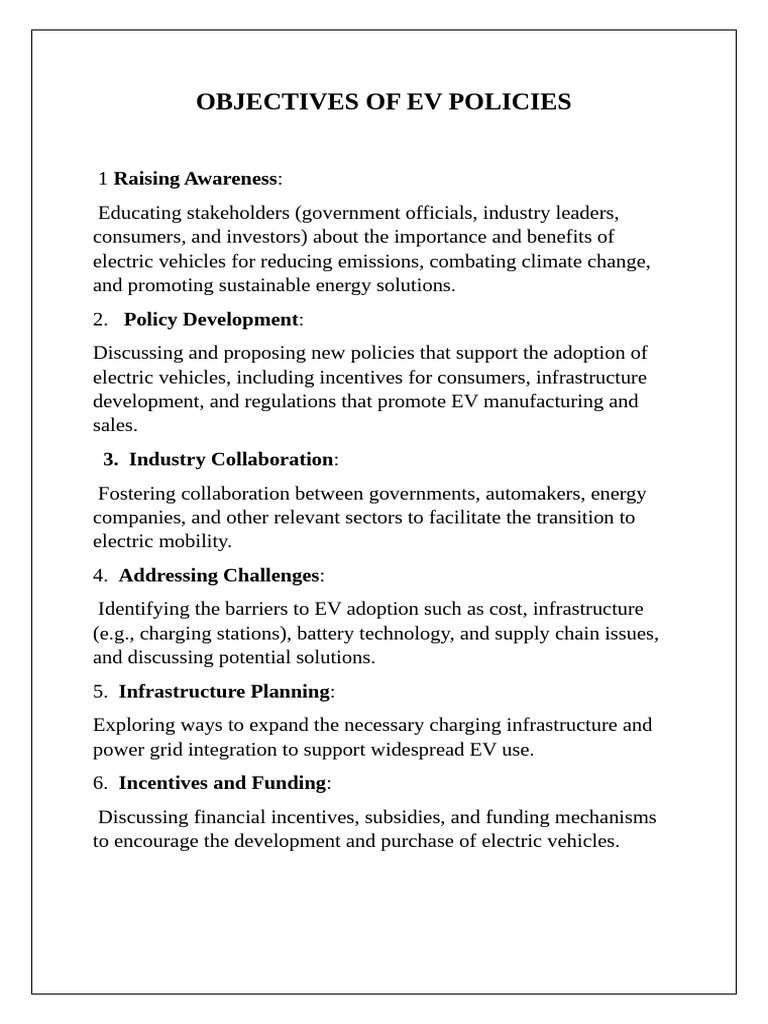 Objectives of Ev Policies | PDF