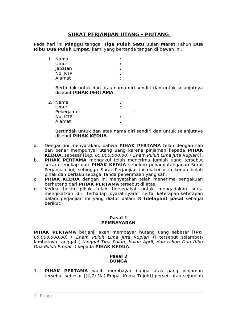 Contoh-surat-perjanjian-utang-piutang-FH-UII (1) | PDF