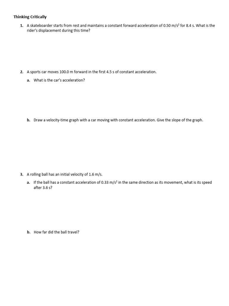 Acceleration and Free Fall Practice | PDF