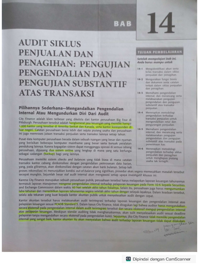Bab 14 Audit Siklus Penjualan Dan Penagihan Pengujian Pengendalian Dan Pengujian Subtantif Atas ...