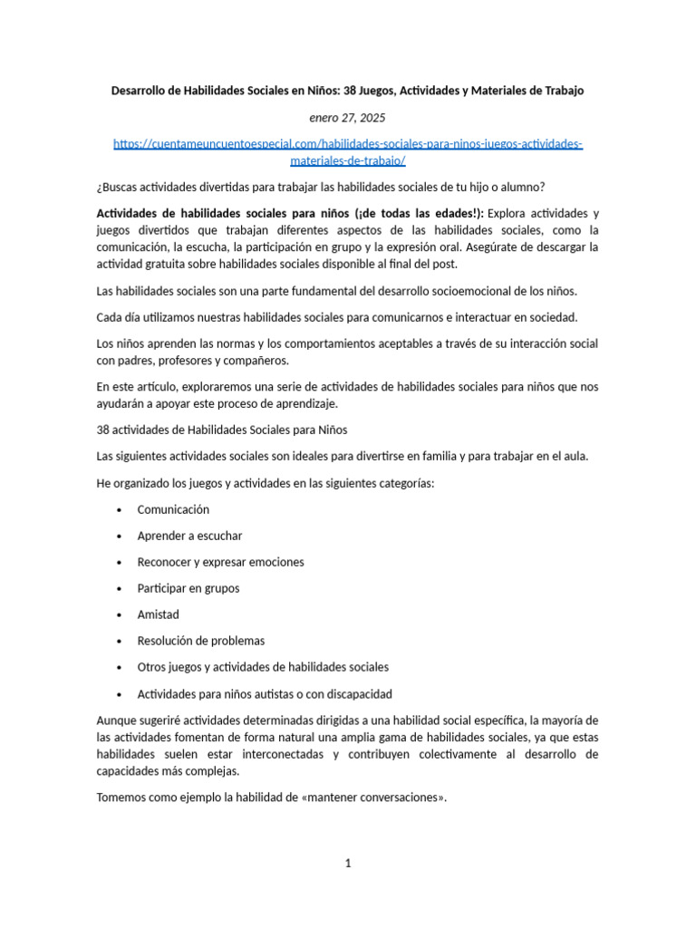 38 Juegos para Desarrollar Habilidades Sociales | PDF | Comunicación ...